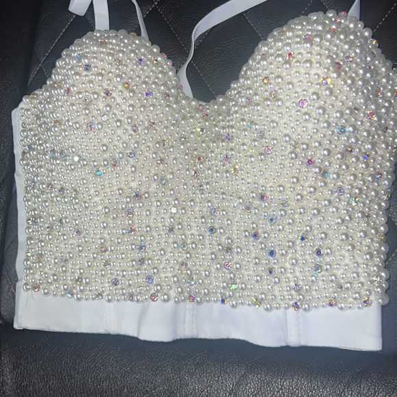 Dresses | Sexy Pearls Beaded Rhinestone Bustier Crop Top Push Up Corset ...